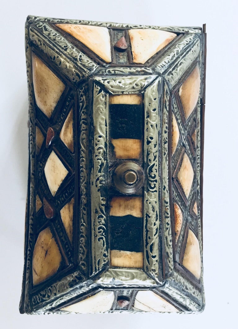 Moroccan Decorative Jewelry Box Inlaid with Bone and Silvered Brass at ...