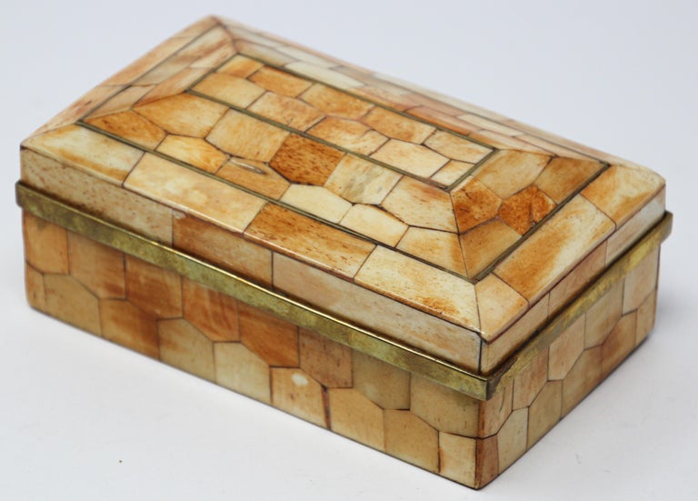 Moroccan Decorative Trinket Box Inlaid with Bone and Brass at 1stDibs