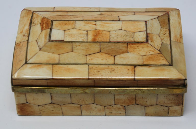 Moroccan Decorative Trinket Box Inlaid with Bone and Brass at 1stDibs