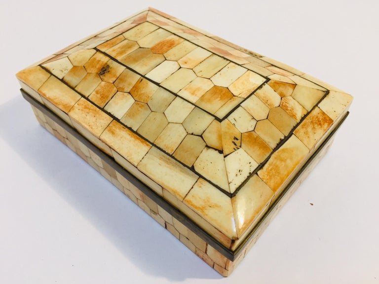 Moroccan Decorative Trinket Box Inlaid with Bone and Brass at 1stDibs ...
