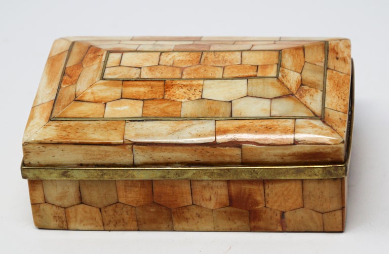 Moroccan Decorative Trinket Box Inlaid with Bone and Brass at 1stDibs