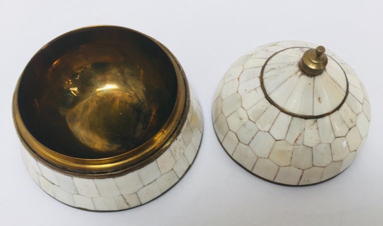 Moroccan Decorative Trinket Box Inlaid with White Bone and Brass at 1stDibs