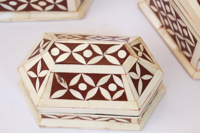 Moroccan Decorative Trinkets Boxes Inlaid with White Bone at 1stDibs