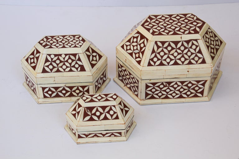Moroccan Decorative Trinkets Boxes Inlaid with White Bone at 1stDibs