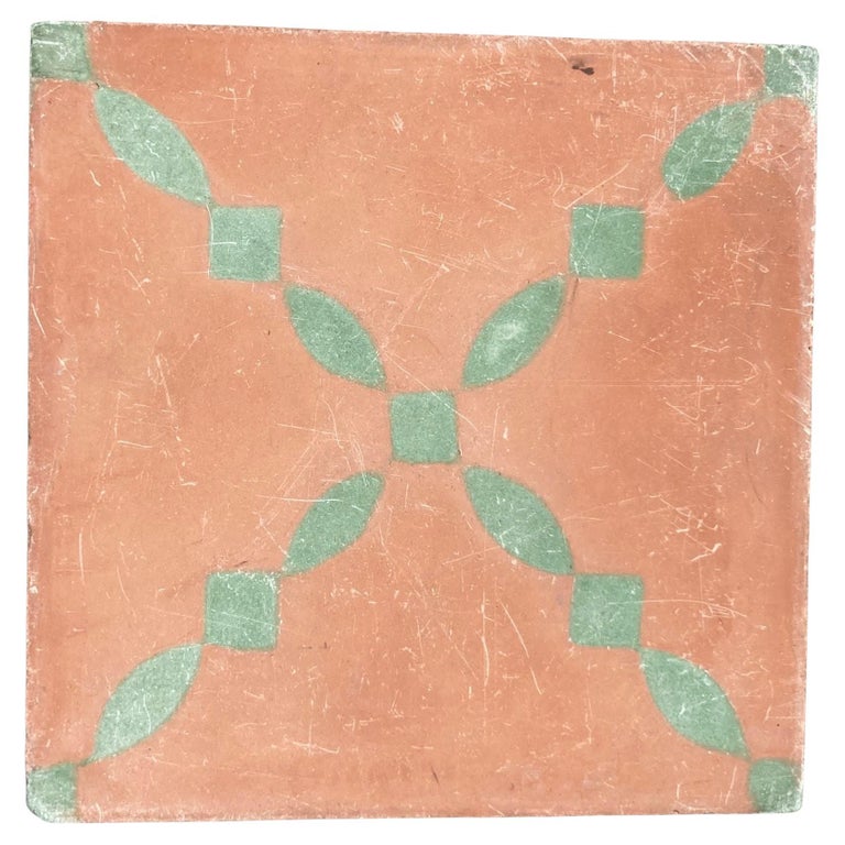 Moroccan Encaustic Cement Tile Sample Orange For Sale at 1stDibs