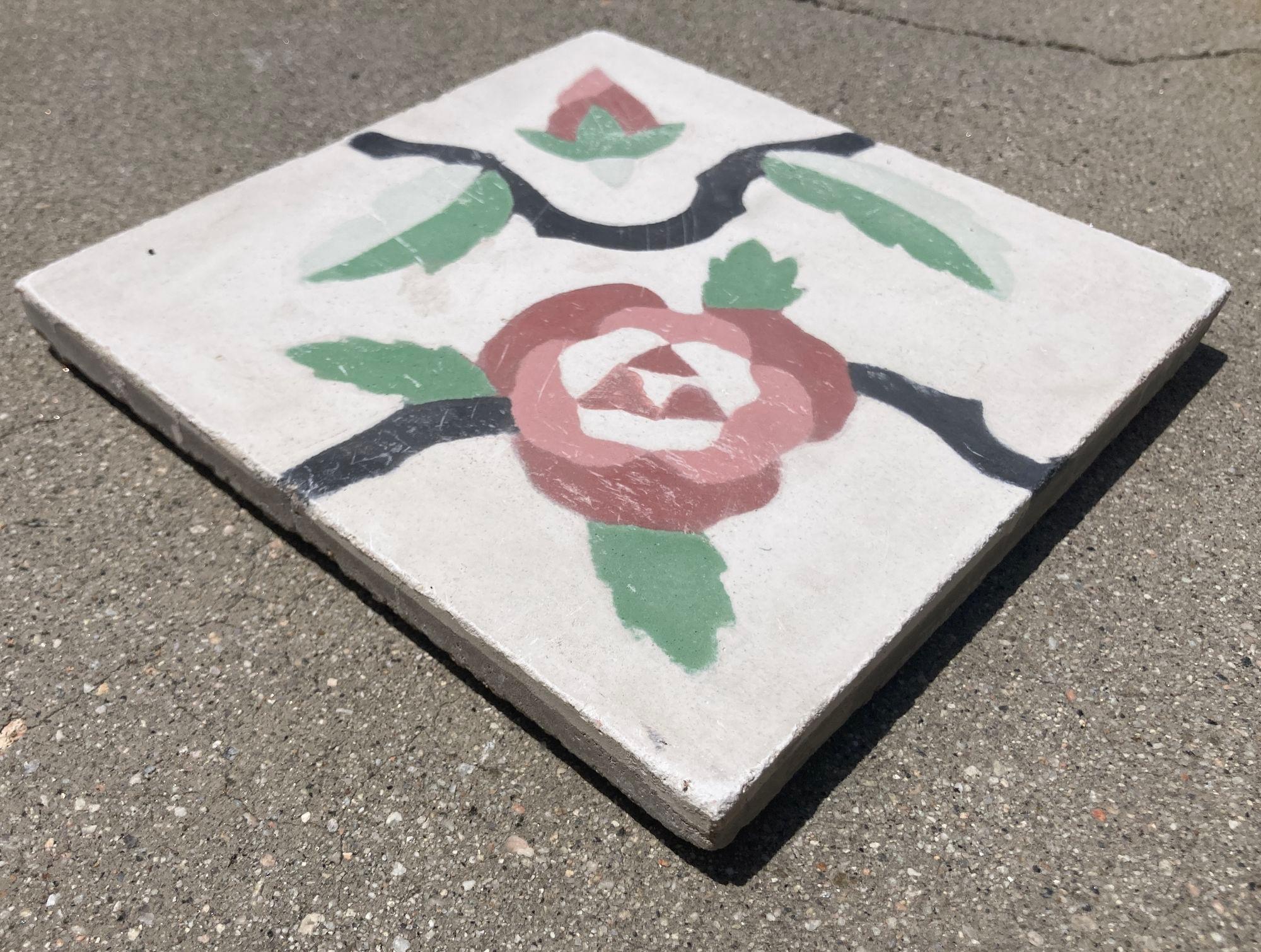Moroccan Encaustic Cement Tile Sample with Floral Design For Sale at ...