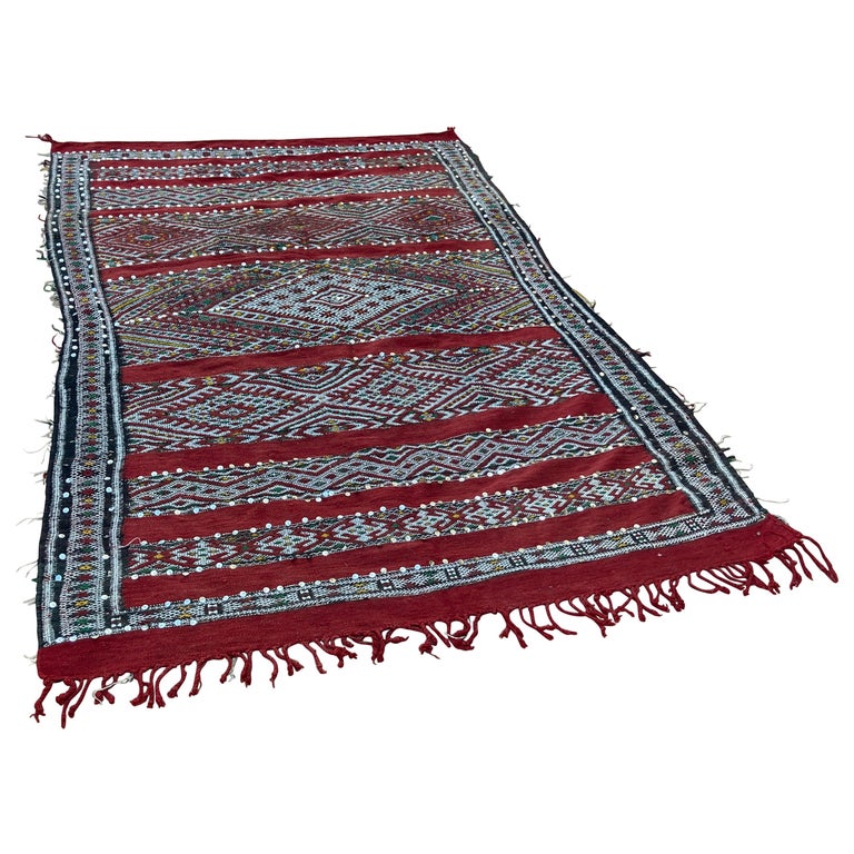 Moroccan Ethnic Rug with Sequins North Africa, Handira For Sale at 1stDibs