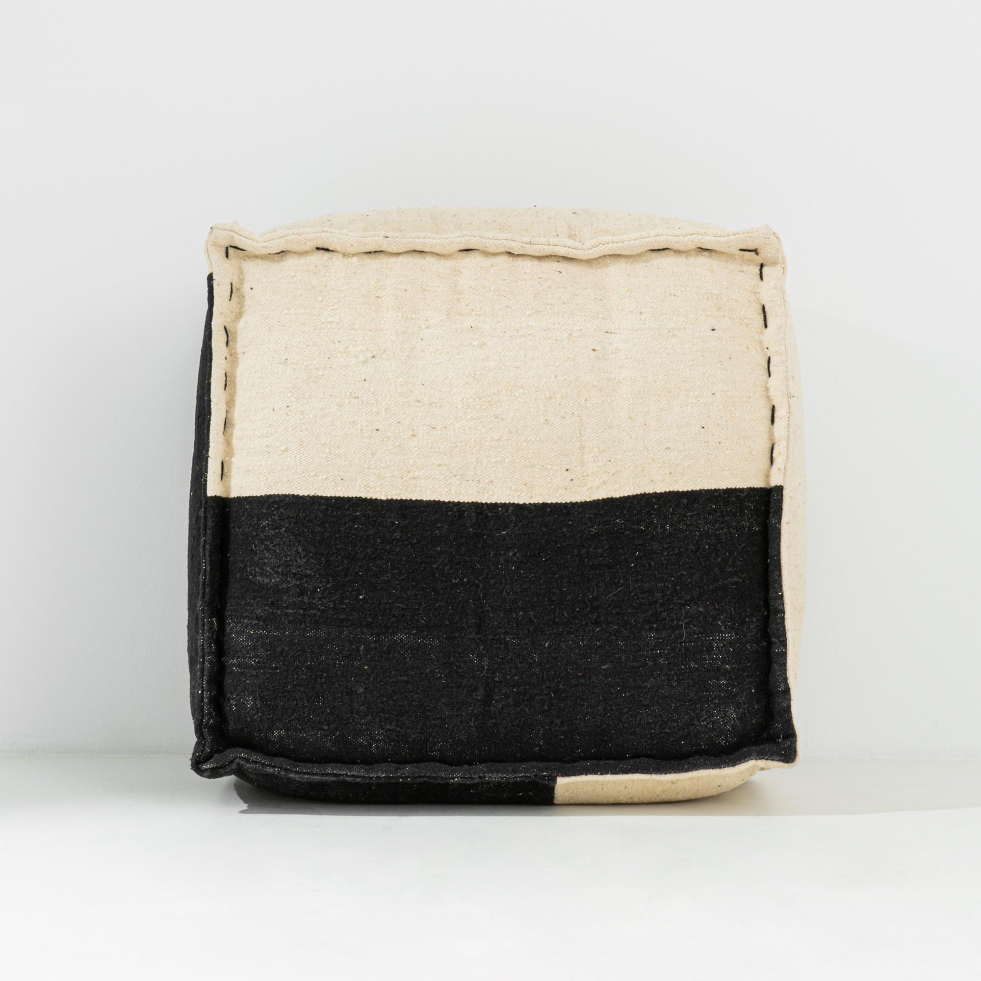Moroccan Fabric Color Block Pouf - Black/White For Sale at 1stDibs