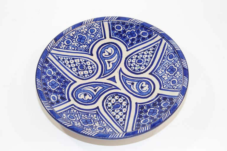 Moroccan Ceramic Plate Blue and White Handcrafted in Fez at 1stDibs