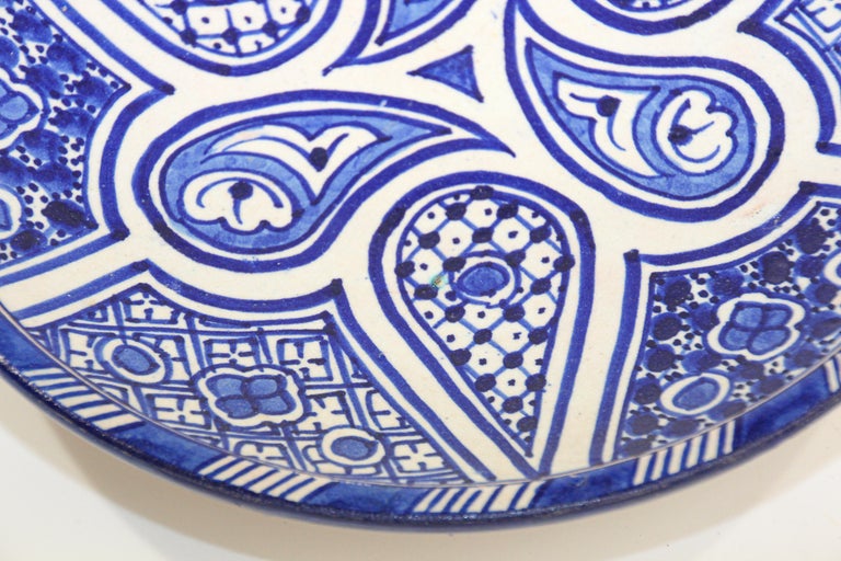 Moroccan Ceramic Plate Blue and White Handcrafted in Fez at 1stDibs