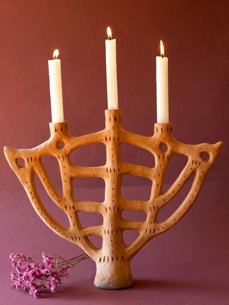 Moroccan Giant terracotta Candle Holder Handbuilt by the Potter Houda ...
