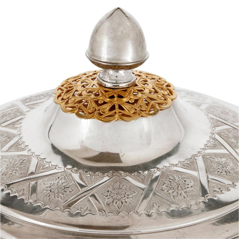 Moroccan Gilt Metal and Silver-Plate Islamic Style Dish For Sale at 1stDibs