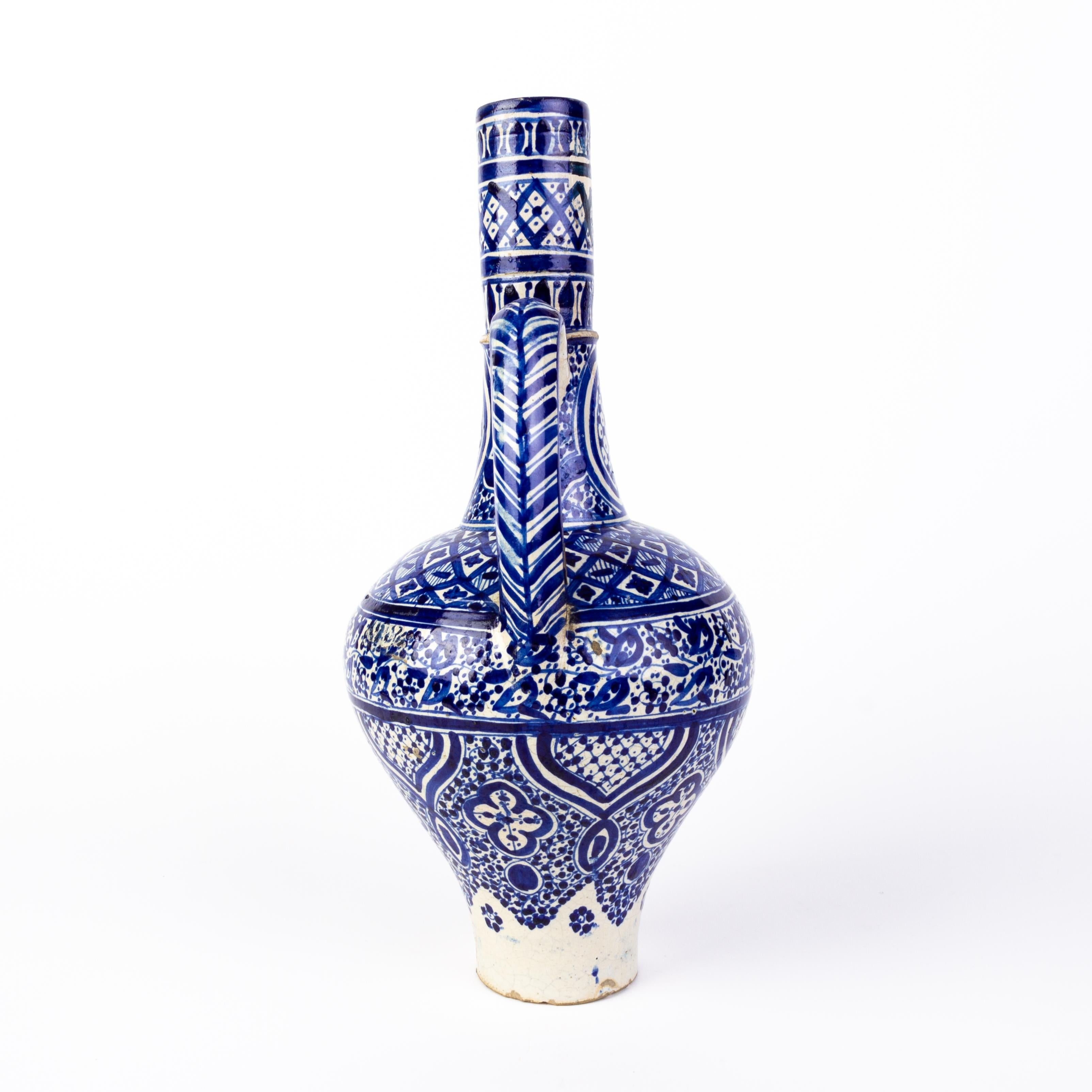 Moroccan Glazed Blue and White Pottery Vase 19th Century For Sale at ...