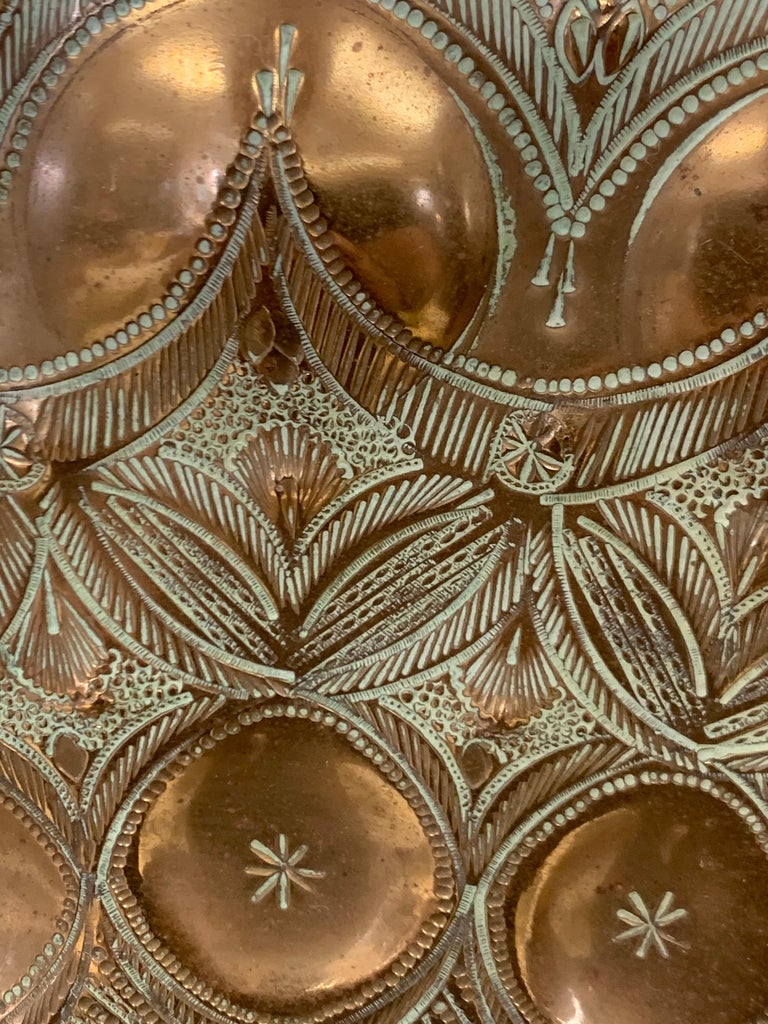 Moroccan Hammered Circular Brass Display Plaque Shield Sculpture For ...