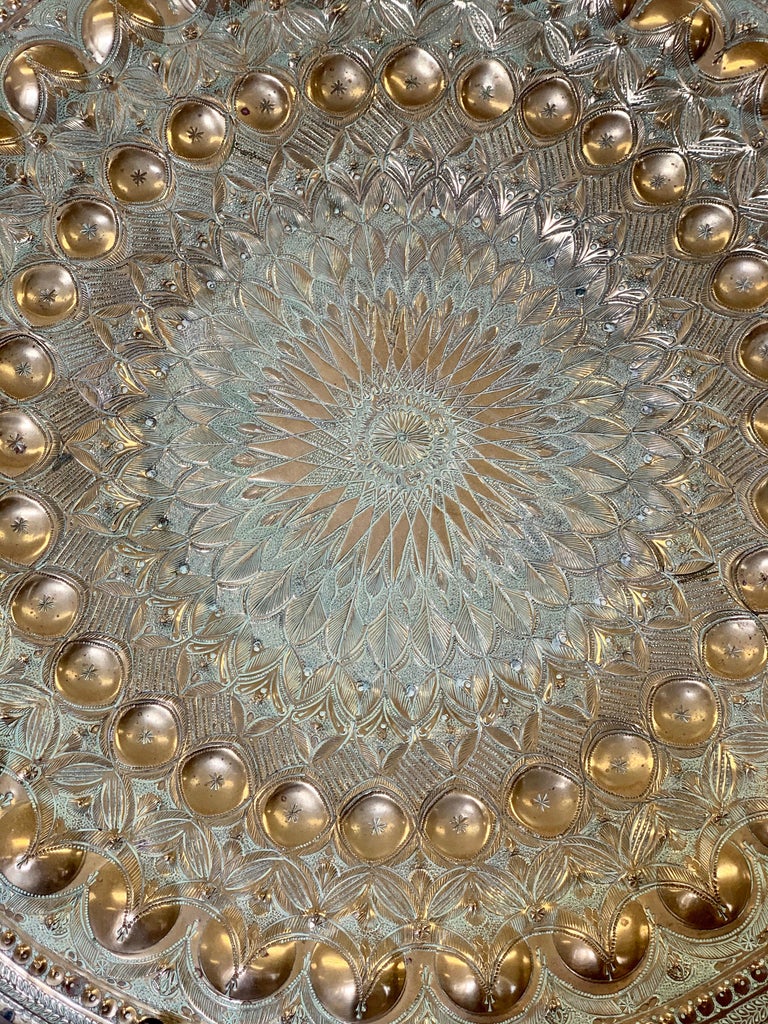 Moroccan Hammered Circular Brass Display Plaque Shield Sculpture For ...