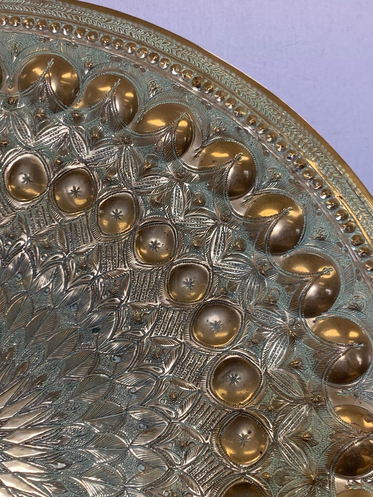 Moroccan Hammered Circular Brass Display Plaque Shield Sculpture For ...