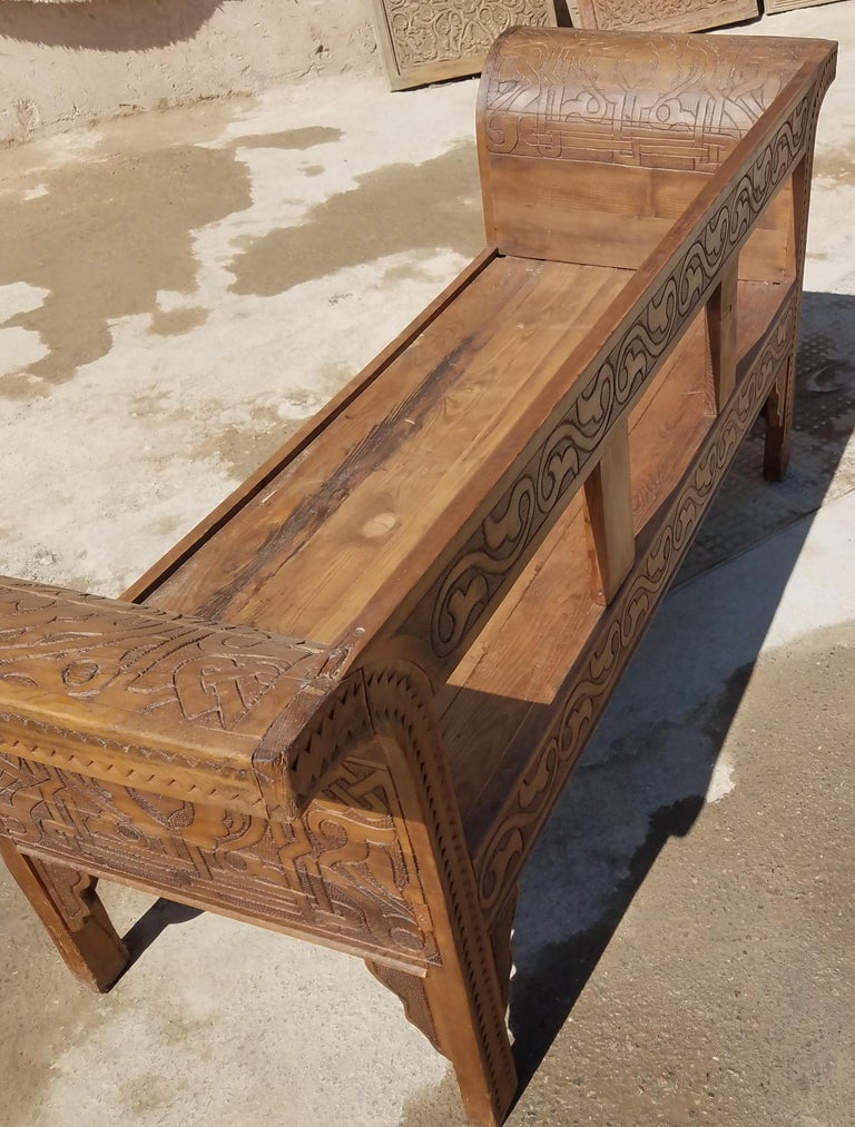 Moroccan Hand-Carved Cedar Wooden Bench, for 2 For Sale at 1stDibs ...