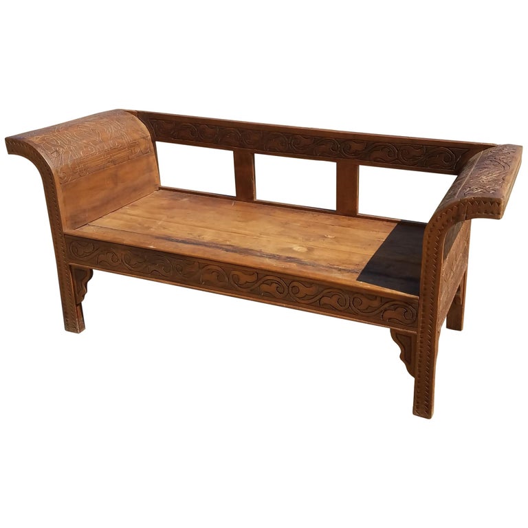 Moroccan Hand-Carved Cedar Wooden Bench, for 2 For Sale at 1stDibs ...