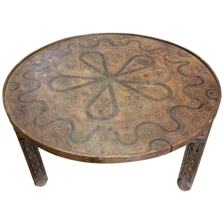 Moroccan Hand-Carved Coffee Table, Round and Simple at 1stDibs