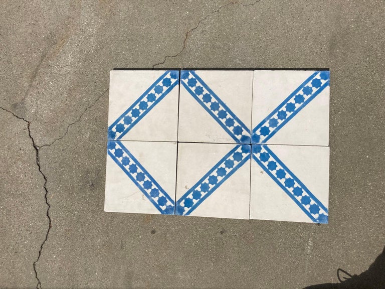 Moroccan Hand Painted Cement Tiles with Traditional Fez Design Set of 6 ...