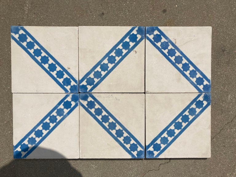 Moroccan Hand Painted Cement Tiles with Traditional Fez Design Set of 6 ...