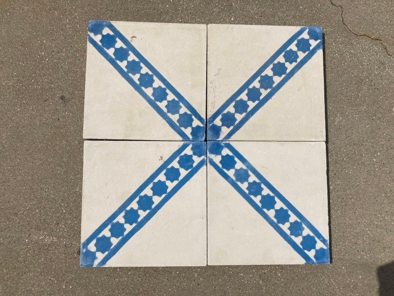 Moroccan Hand Painted Cement Tiles with Traditional Fez Design Set of 6 ...