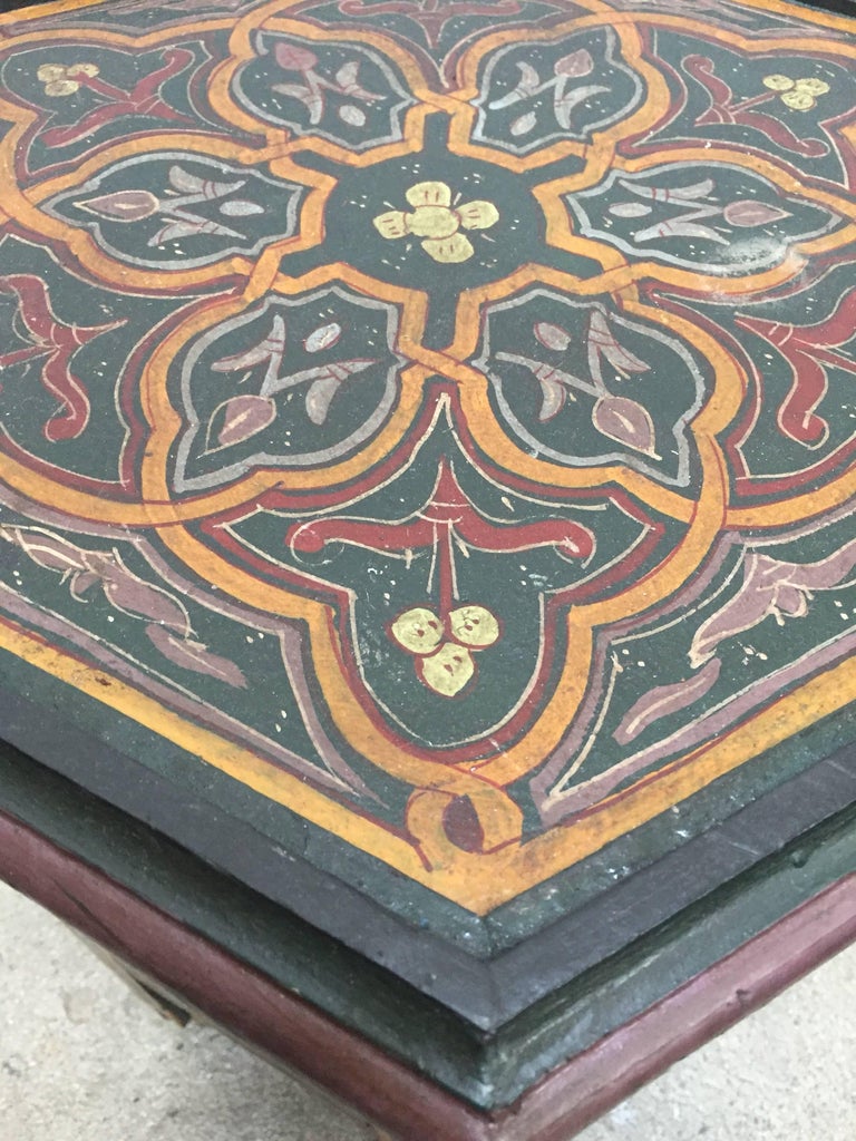 Moroccan Hand-Painted Dark Green Side Table with Moorish Designs at 1stDibs