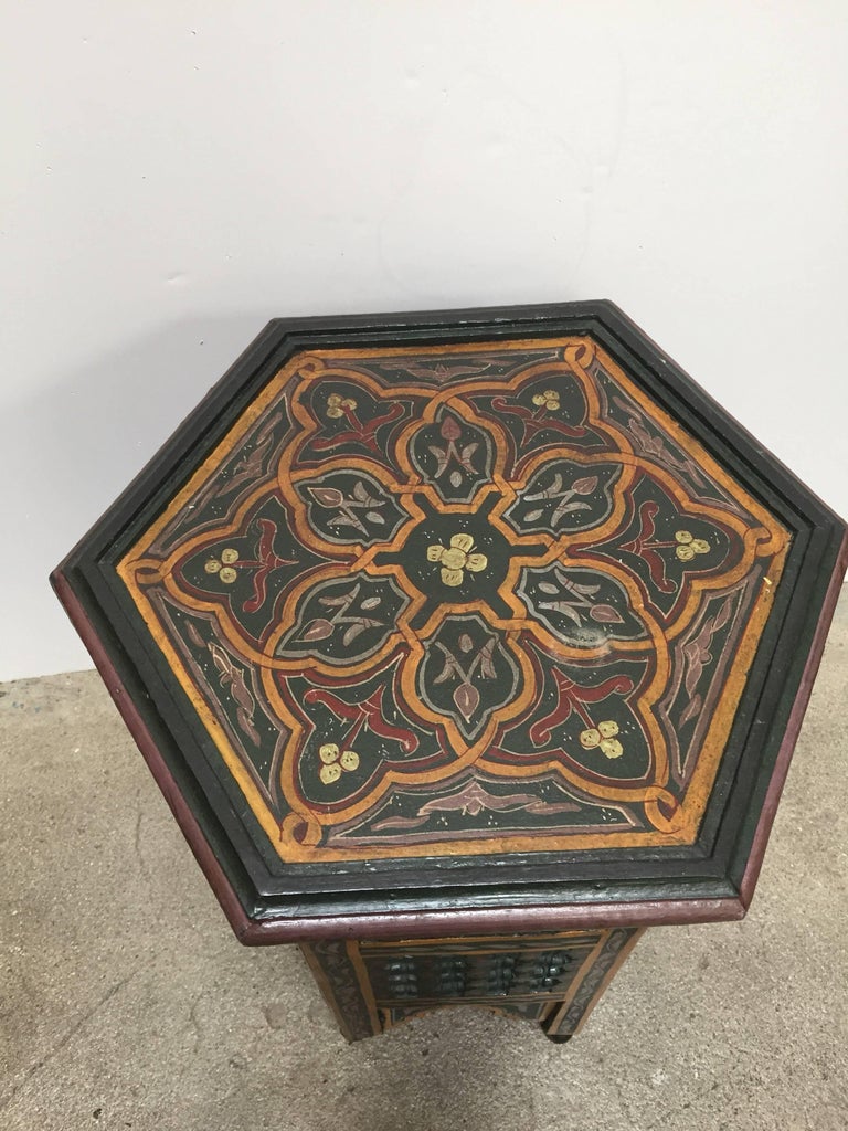 Moroccan Hand-Painted Dark Green Side Table with Moorish Designs at 1stDibs