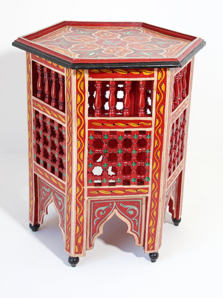 Moroccan Hand Painted Side Table in Red at 1stDibs | moroccan table ...