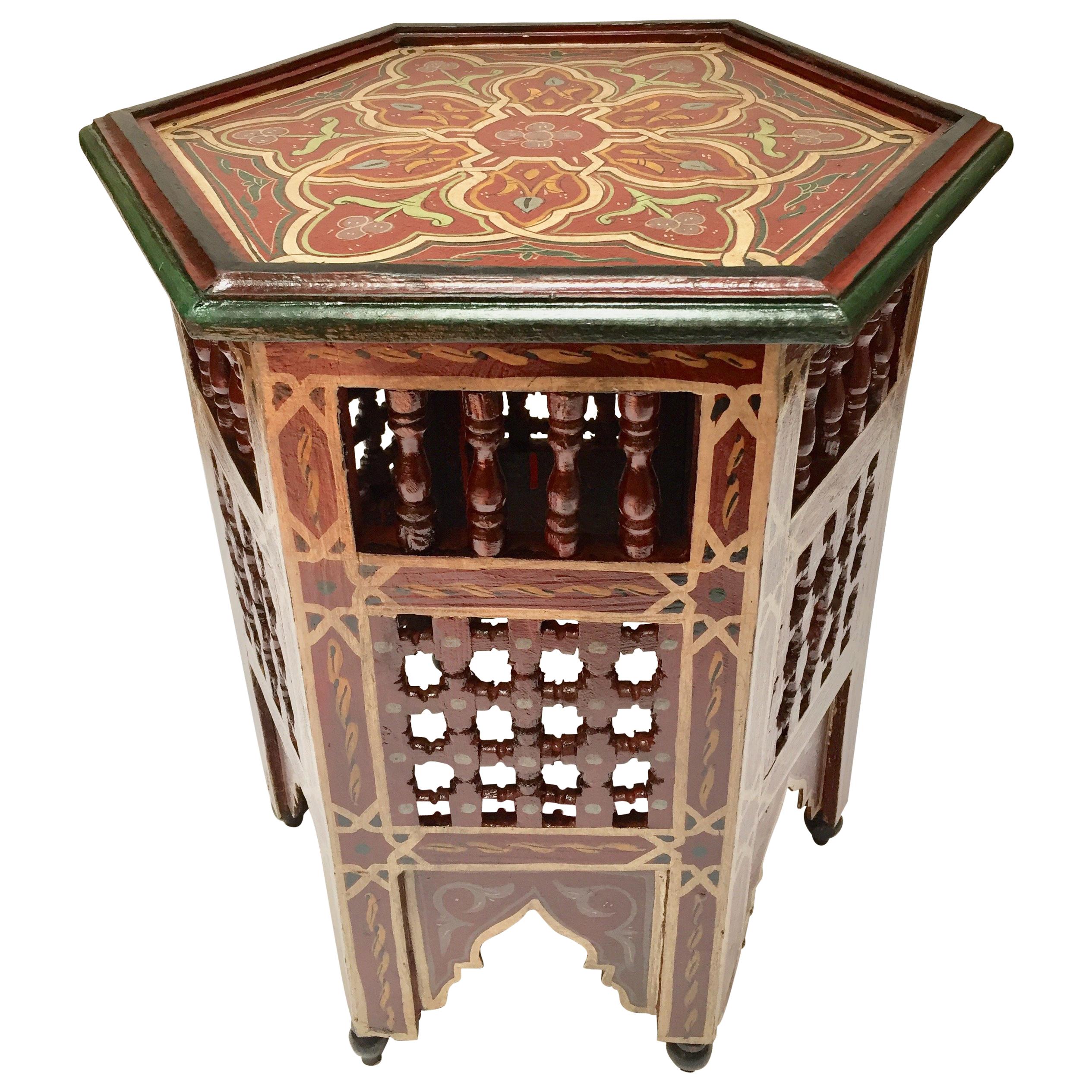 Moroccan Hand-Painted Side Table with Moorish Designs at 1stDibs
