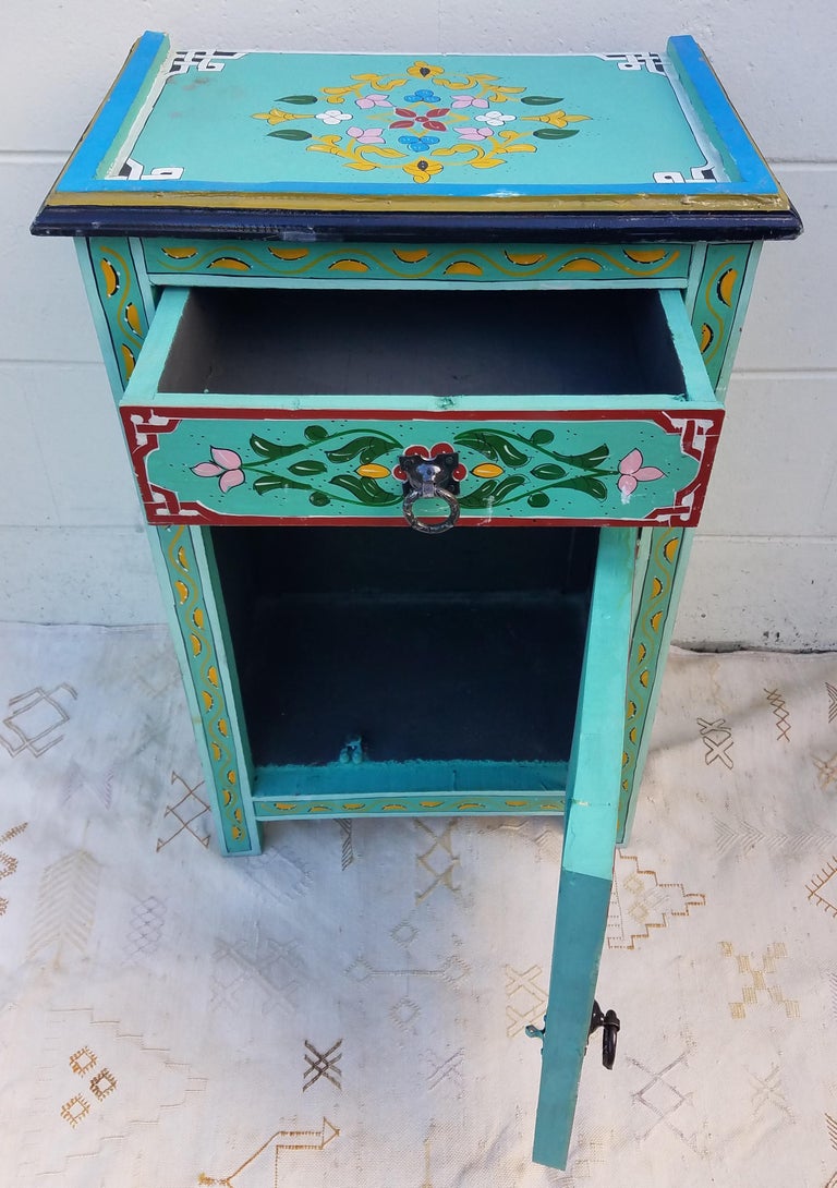 Moroccan Hand Painted Wooden Nightstand, 1 For Sale at 1stDibs ...