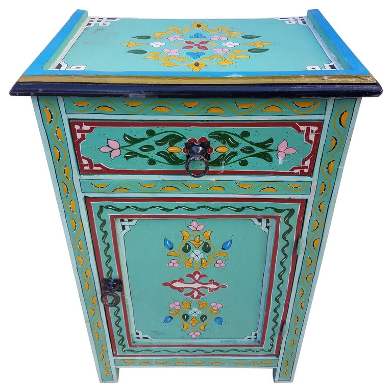 Moroccan Hand Painted Wooden Nightstand, 1 For Sale at 1stDibs ...