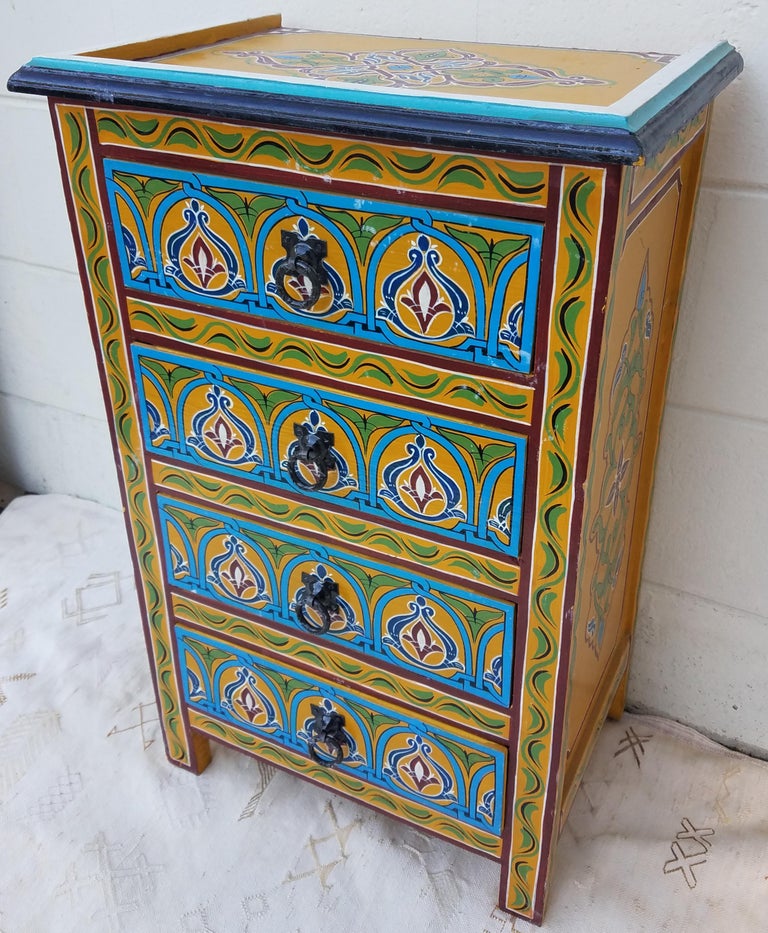 Moroccan Hand Painted Wooden Nightstand, 4 at 1stDibs | moroccan ...