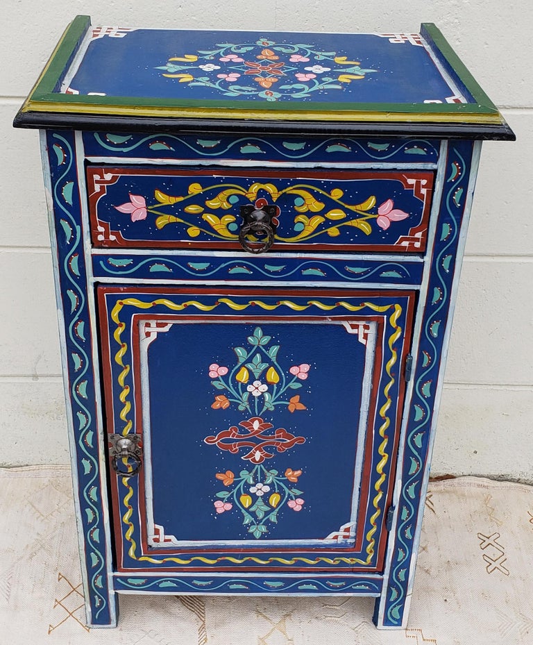 Moroccan Hand Painted Wooden Nightstand, 6 at 1stDibs