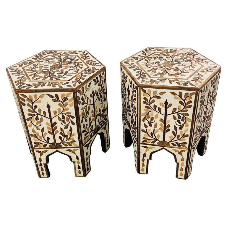 Moroccan Hexagonal Side, End Table with Leaf Design, a Pair at 1stDibs ...