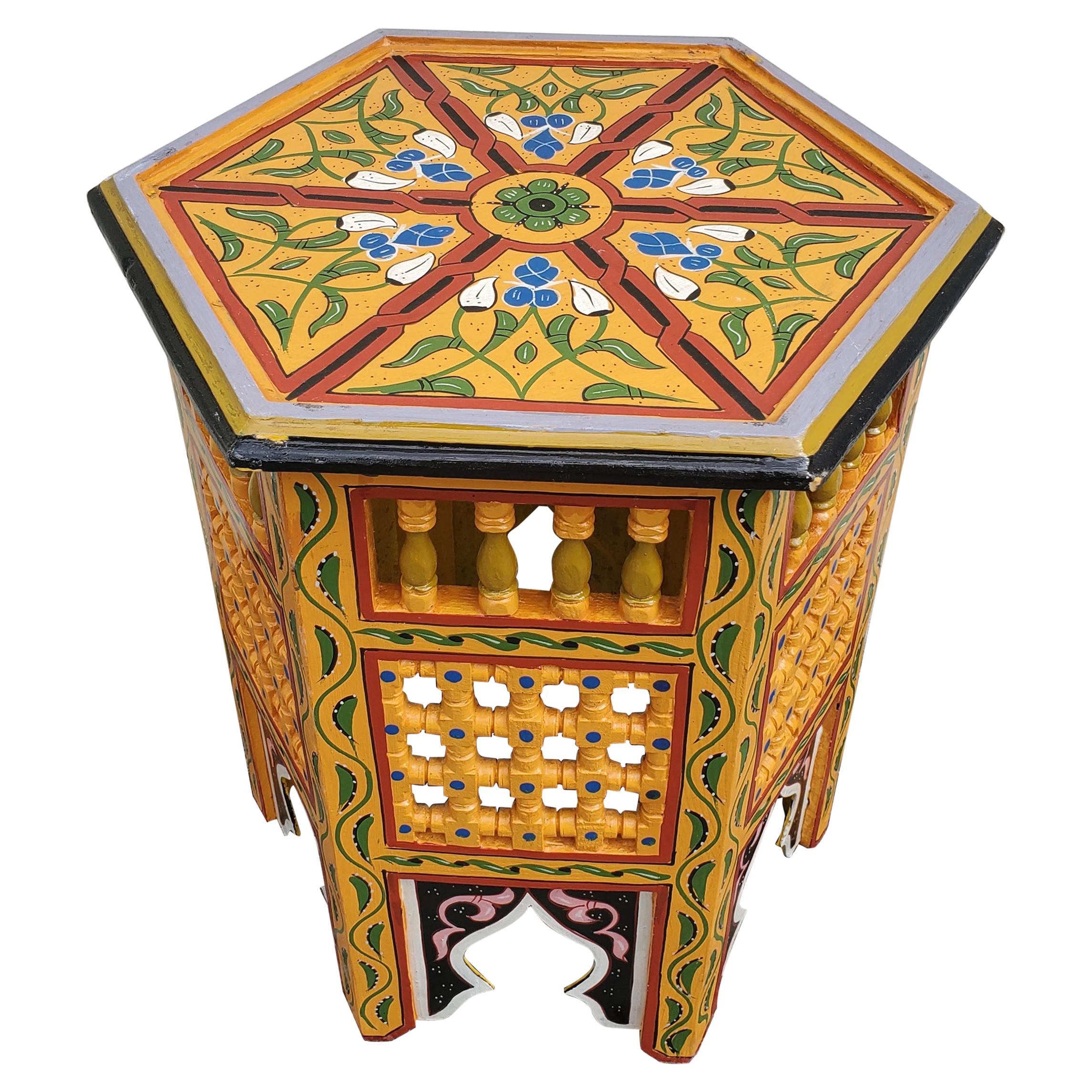Moroccan Hexagonal Wooden End Table, 1LM24 For Sale at 1stDibs