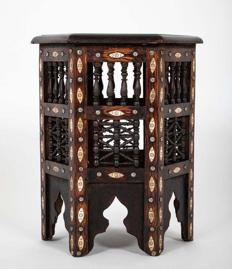 Moroccan Inlaid Hexagonal Side Table with Brass Nail Heads For Sale at 1stDibs