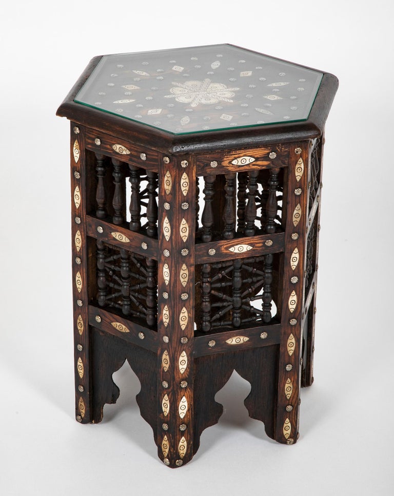 Moroccan Inlaid Hexagonal Side Table with Brass Nail Heads For Sale at ...
