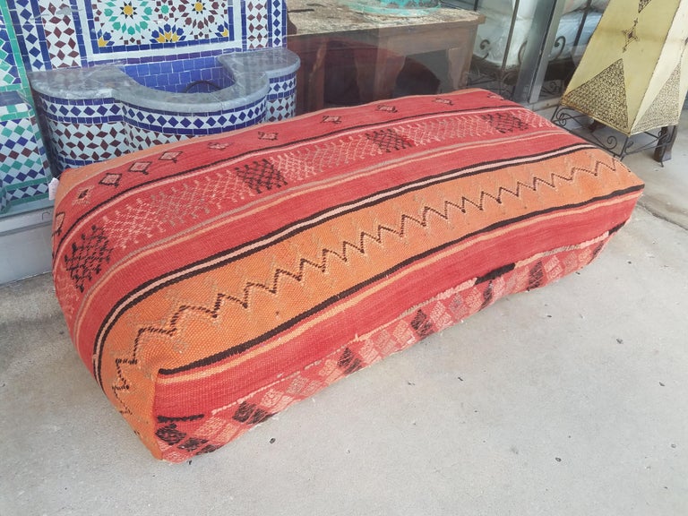 Moroccan Kilim Pouf or Ottoman, Double Size, LM 3 at 1stDibs
