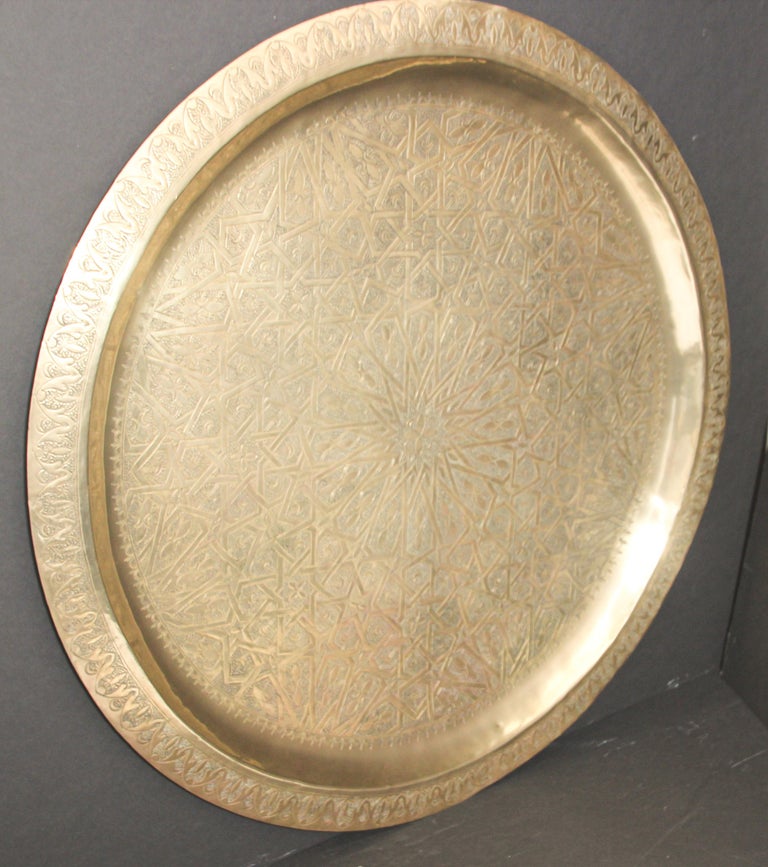 Moroccan Large Polished Brass Tray Platter at 1stDibs | moroccan brass ...