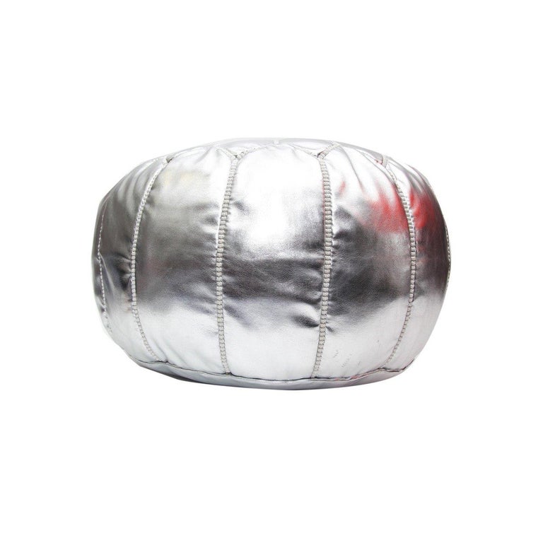 Moroccan Leather Hand Stitched Silver Pouf or Ottoman at 1stDibs ...