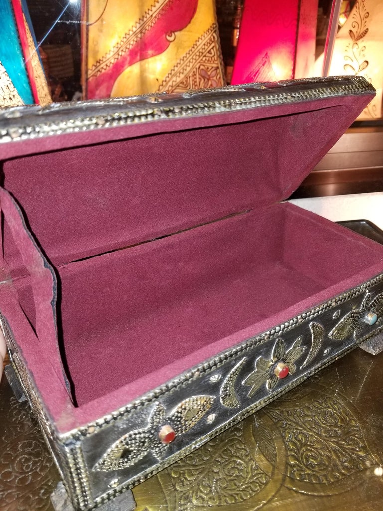 Moroccan Metal Inlaid and Resin Trunk, Flat Top at 1stDibs