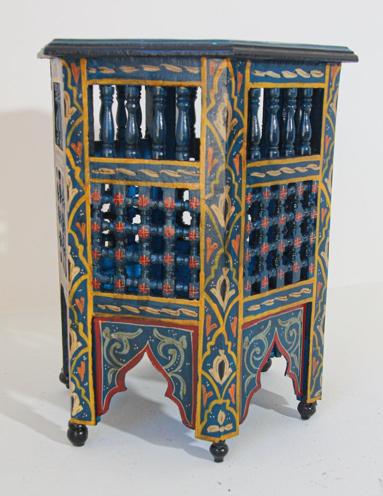 Moroccan Moorish Blue Hand Painted Side Table at 1stDibs