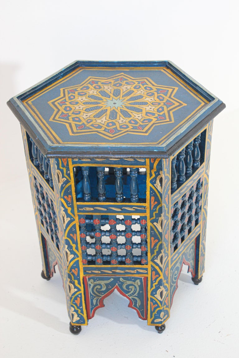 Moroccan Moorish Blue Hand Painted Side Table at 1stDibs