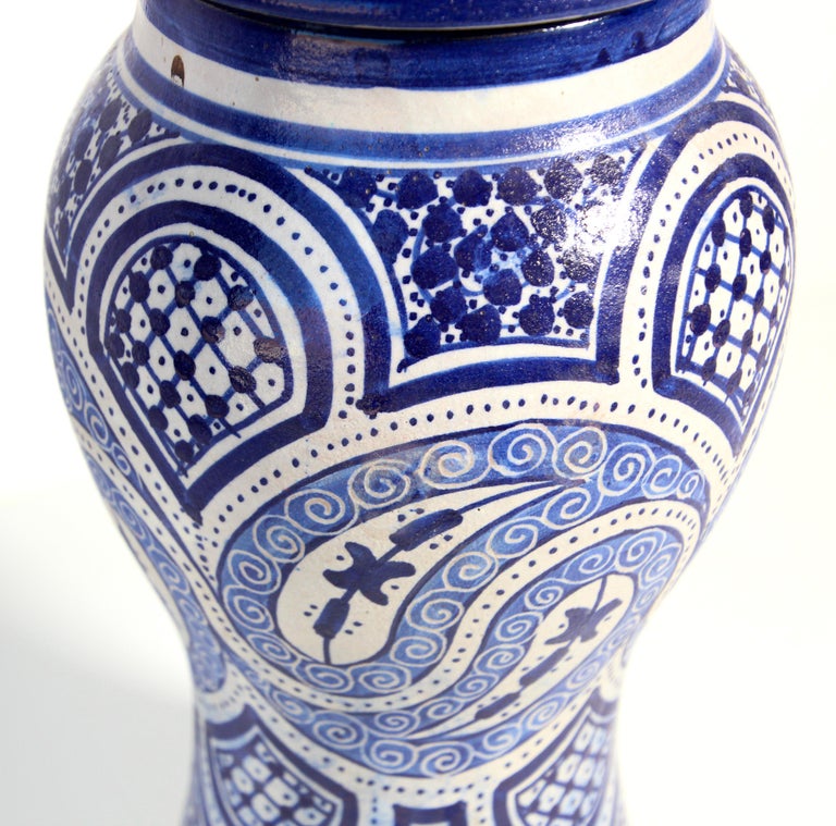 Moroccan Moorish Ceramic Blue Urn from Fez For Sale at 1stDibs