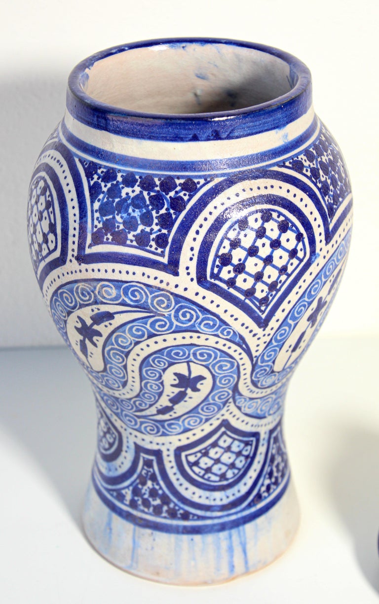 Moroccan Moorish Ceramic Blue Urn from Fez For Sale at 1stDibs