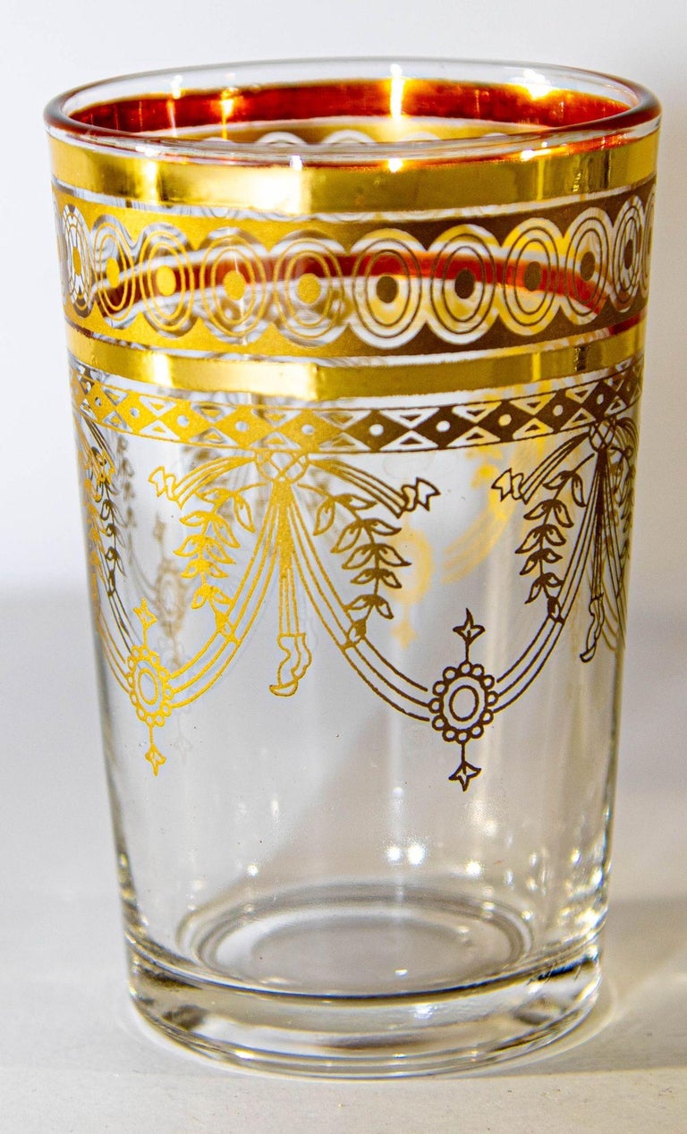 Moroccan Moorish Glasses with Gold Overlay Design Set of Six For Sale ...