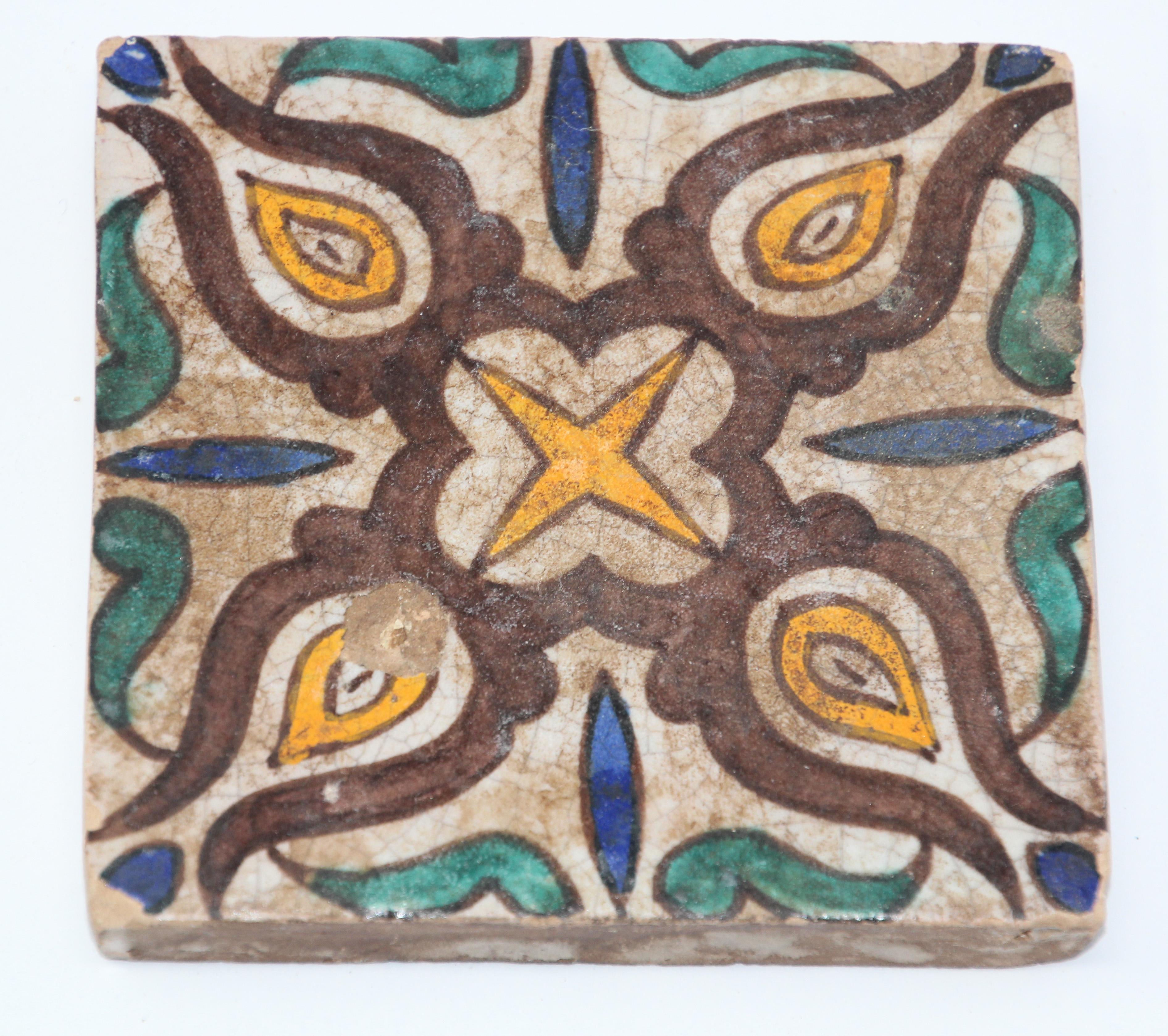 Moroccan Moorish Hand Painted Crackle Glazed Ceramic Tiles at 1stDibs ...