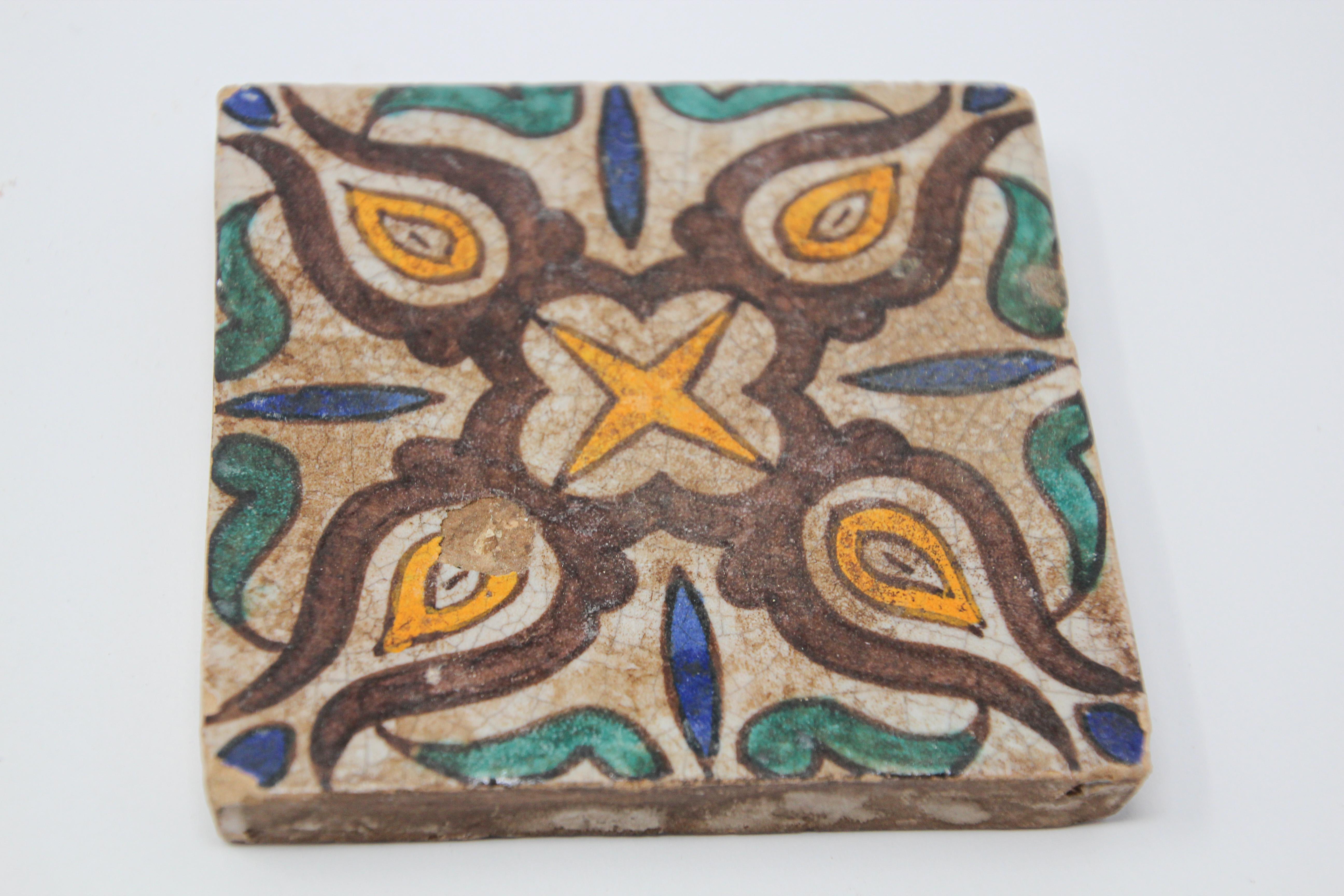 Moroccan Moorish Hand Painted Crackle Glazed Ceramic Tiles at 1stDibs ...