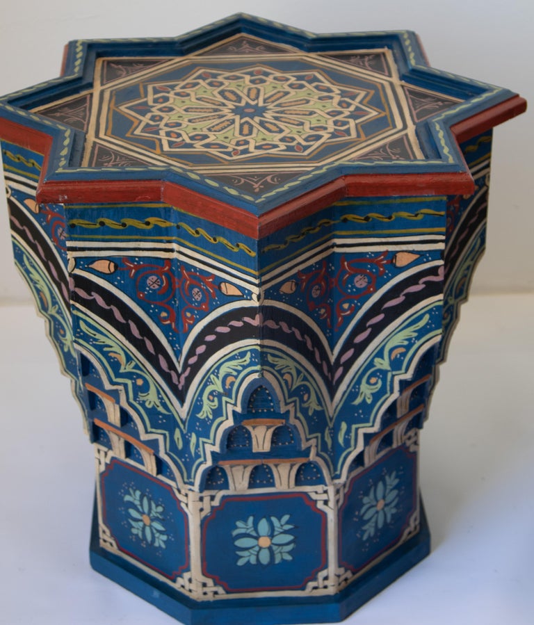 Moroccan Moorish Hand Painted Blue Side Star Tables at 1stDibs
